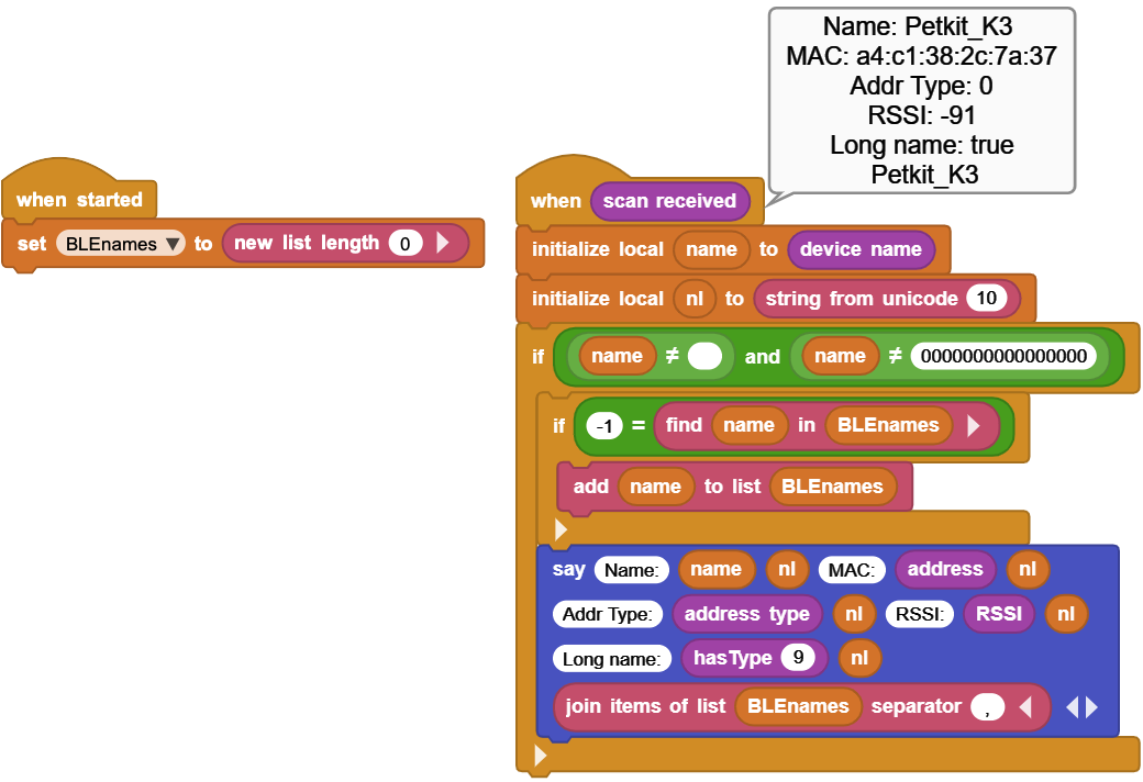 BLE Scanner | MicroBlocks Wiki