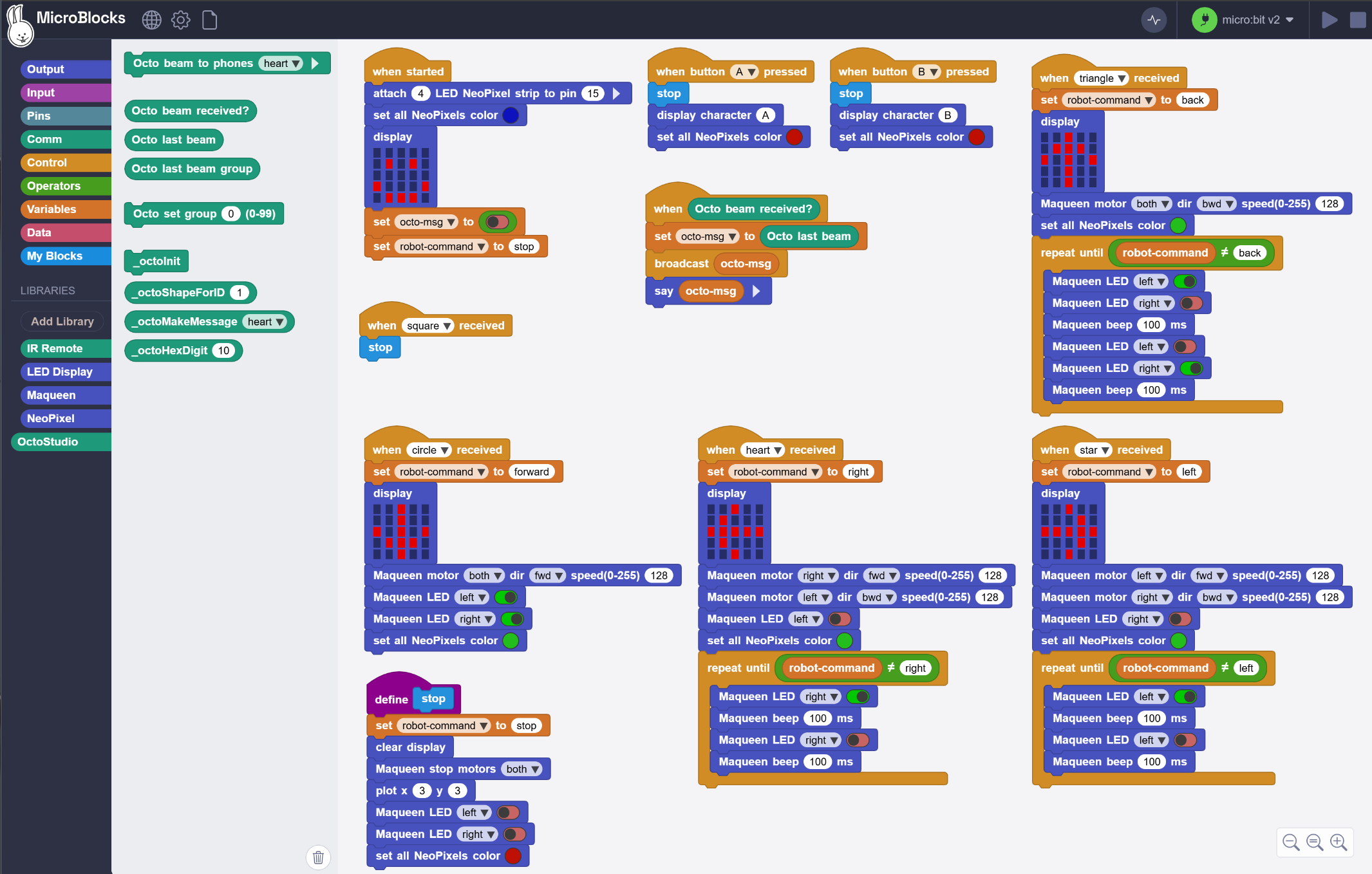 Using OctoStudio to Remotely Control a micro:bit Maqueen Robot ...
